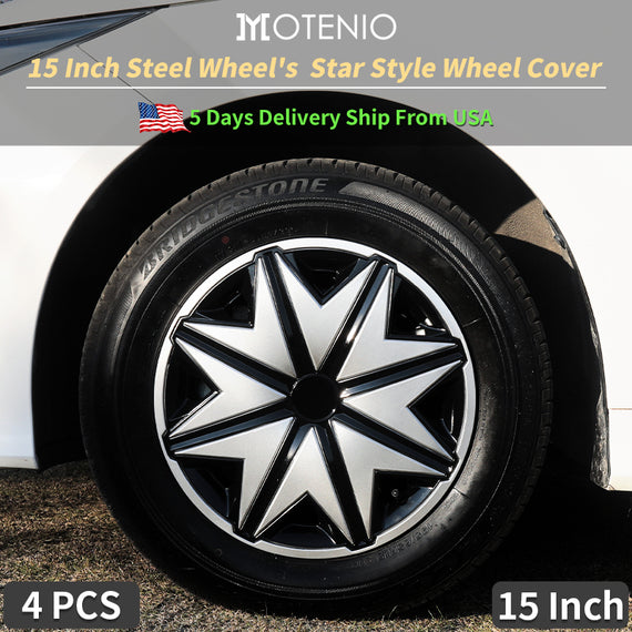 15" Star Style Wheel Covers Hubcaps for Universal Fit R15 Tire Steel W ...