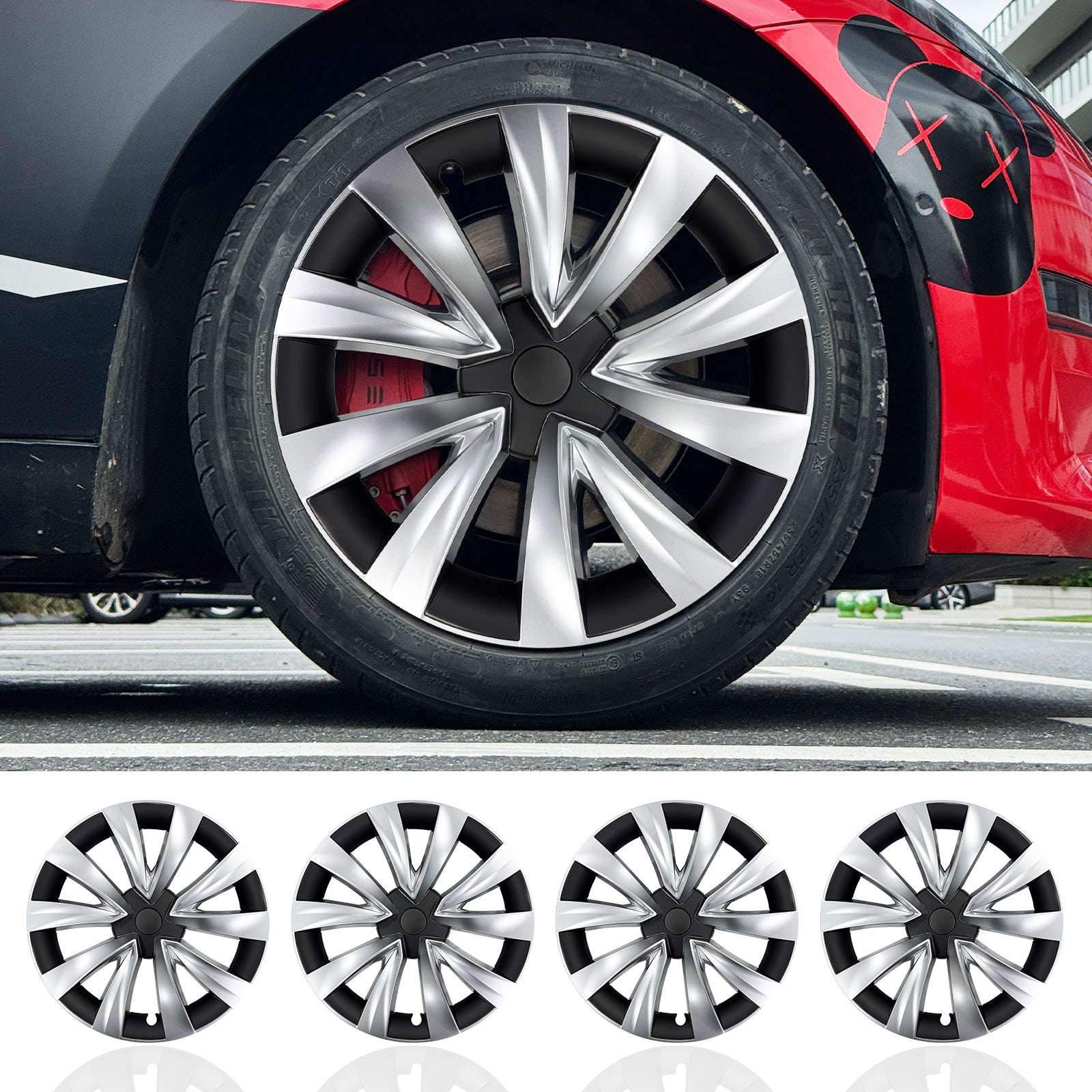 18 Inch Model 3 Wheel Cover Design for Tesla 2017-2023 Hubcaps 4X Silv ...