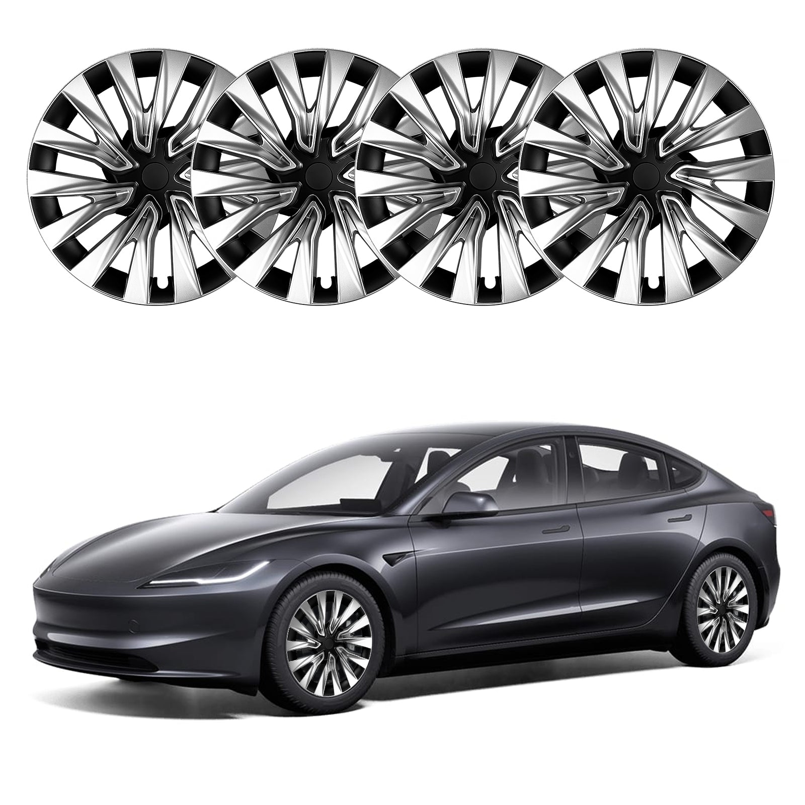 Design for Tesla Model 3 Highland(2023-2025) Hubcap 18"Turbine Silver ...